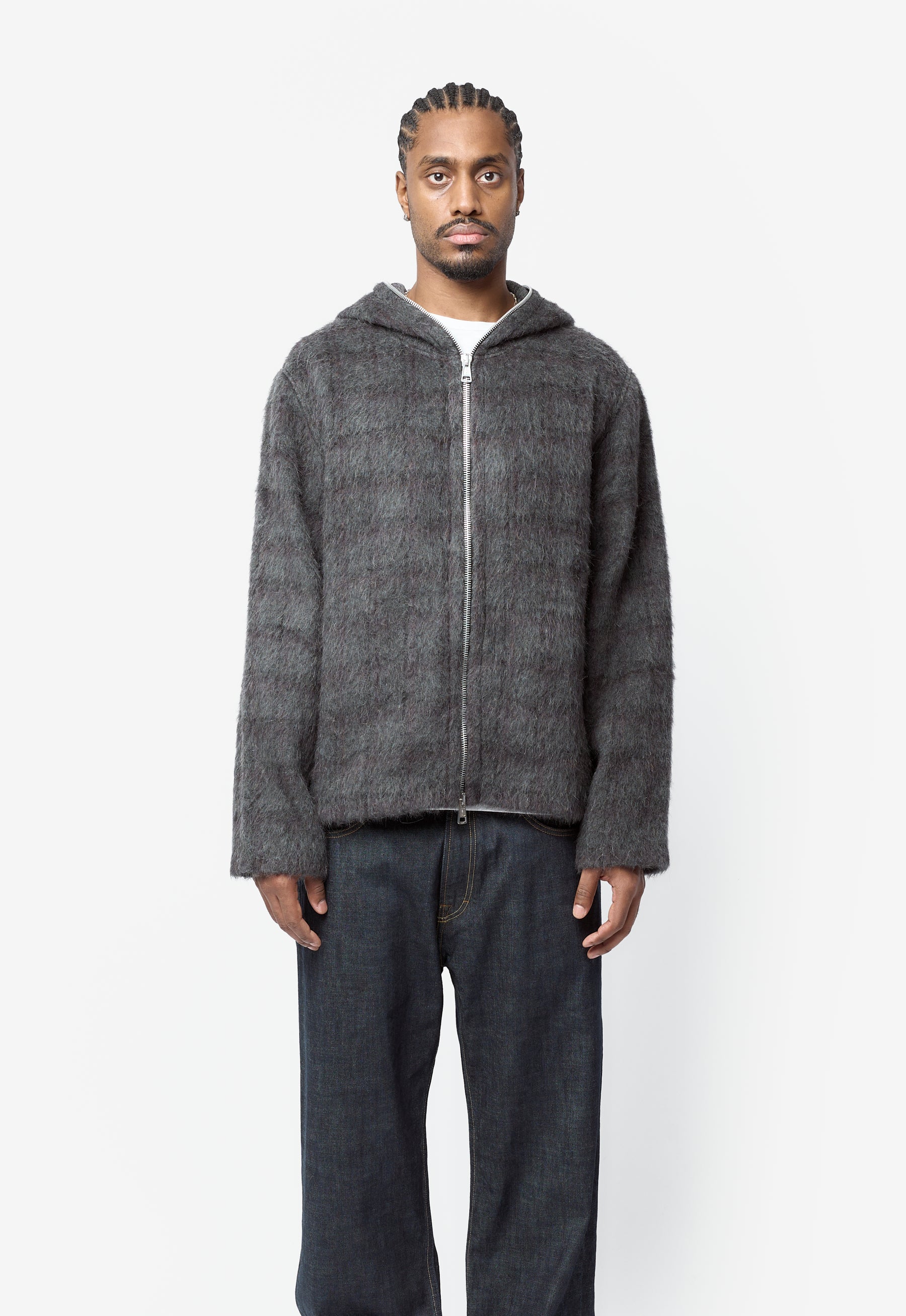 Full Zip Hood Fuzzled Plum Check Hairy Wool M2266FF – NOMAD