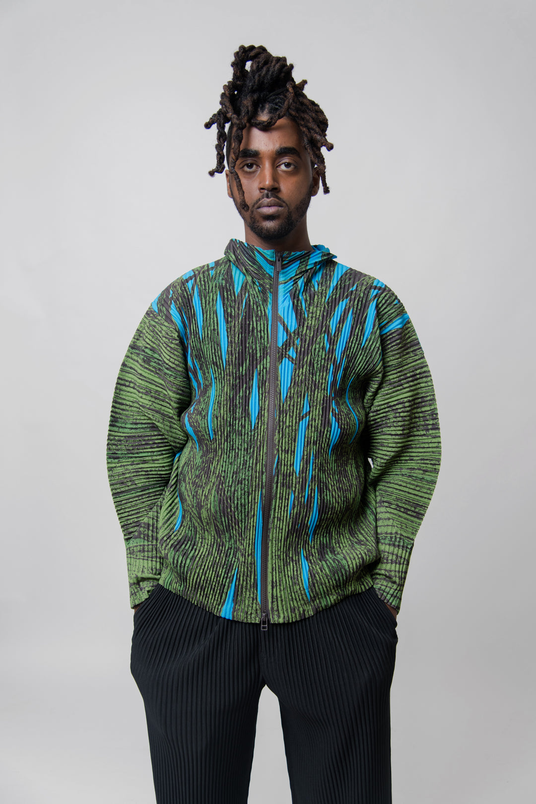 Grass Field Pleated Zip Jacket Green JL165-62 – NOMAD